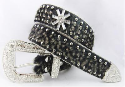 China high quality brand design cowhire waistband with rhinestone for sale