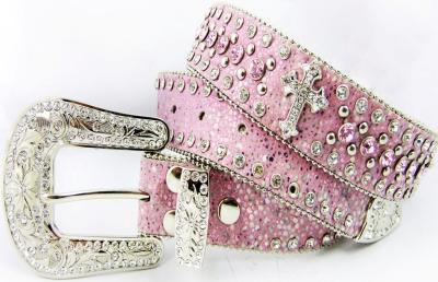 China factory price pink rhinestone belts in copy leather for sale