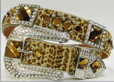 China cow hide leopard western belts with rhinestone and glass for sale