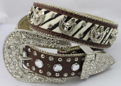 China zebra crystal belt with horseshoe conchos wholesale price for sale