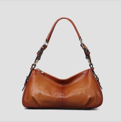 China Womens Bags Genuine Leather Brown Hobos Shoulder Bags Soft Travel Bags for sale