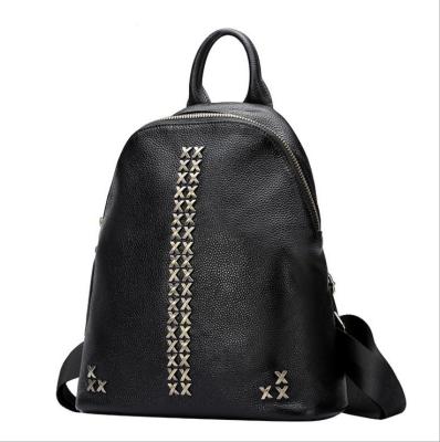 China Travelling bags  school bag rivet double shoulder bags real cow leather handbags for sale