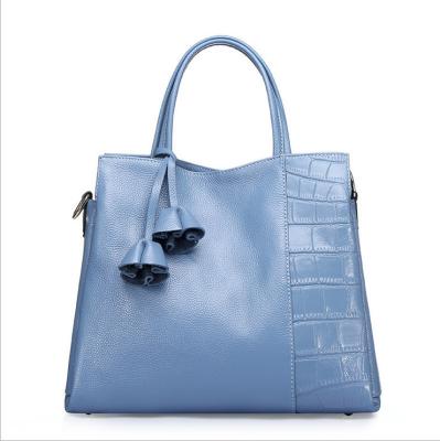 China Top layer leather tote bag woman's bags fashion Bucket handbags with crossbody strap for sale