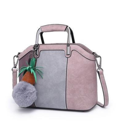 China Patchwork Handbags Faux Leather Tote Bags with Pompon PU Shoulder Bag for sale