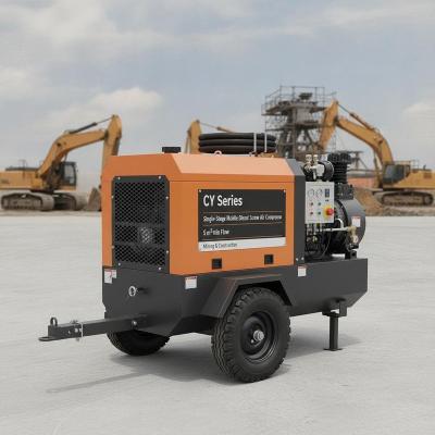China CY Series Single-Stage Mobile Diesel Screw Air Compressor with Two Wheel System and 5 m³/min Flow for Mining and Construction for sale
