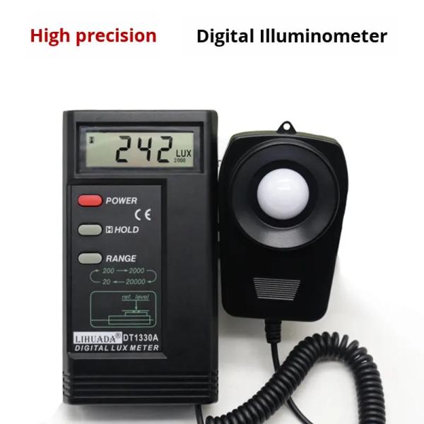 Quality DT1332A Digital Light Meter 0.1-2000000 Lux Illuminance Tester 4 Range Switch DC 2V for sale