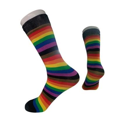 China Colorful 3D Digital Striped Pattern Women's Cotton Crew Socks Weaving Method Knitted for sale