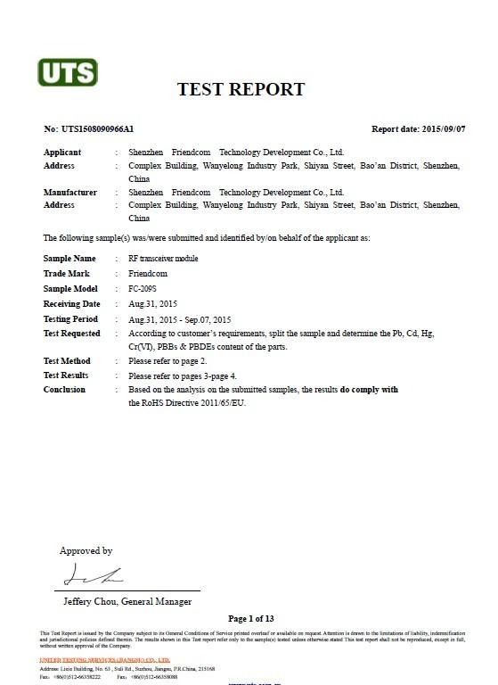 ROHS - Shenzhen Friendcom Technology Development Co., Ltd.