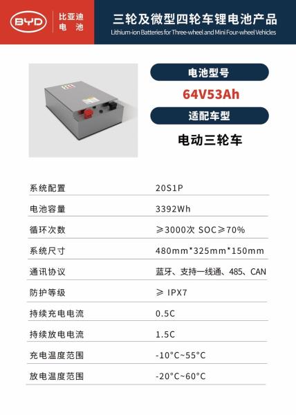 Quality BYD Lithium-ion Batteries For Three-wheel & Mini Four-wheel Vehicles 64V Series for sale