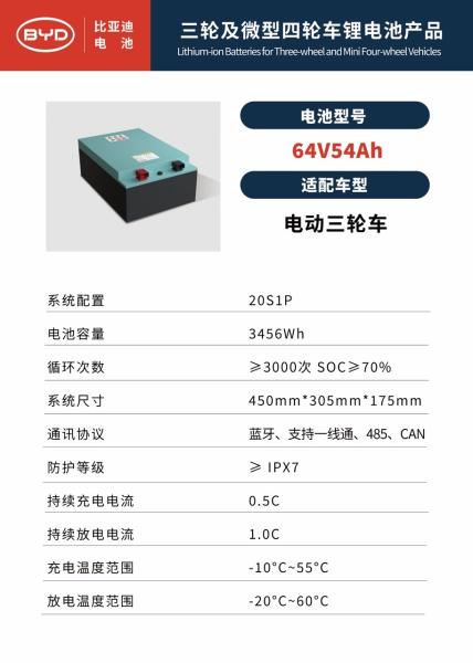 Quality BYD Lithium-ion Batteries For Three-wheel & Mini Four-wheel Vehicles 64V Series for sale