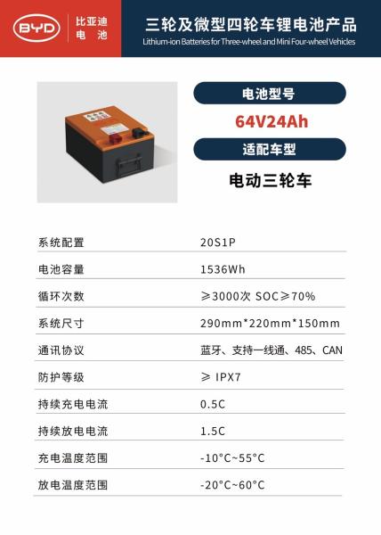 Quality BYD Lithium-ion Batteries For Three-wheel & Mini Four-wheel Vehicles 64V Series for sale