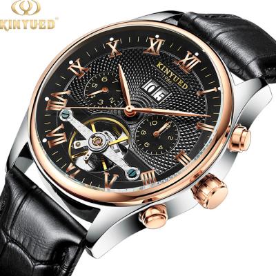 China KINYUED Hot Sale Men Tourbillon Automatic Mechanical Watch Leather Strap Date Week Month for sale