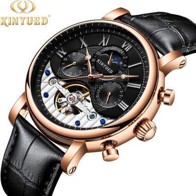 China KINYUED moon phase skeleton watch tourbillon mens automatic mechanical watch luxury for sale