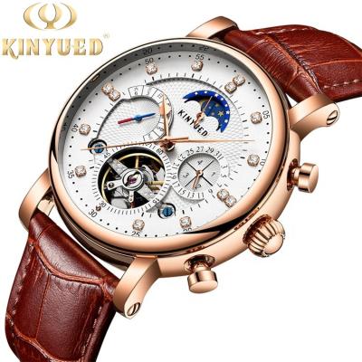 China Automatic Mechanical Watch Leather Moon Phase With Diamond Crystal Mechanical Watch For Men for sale