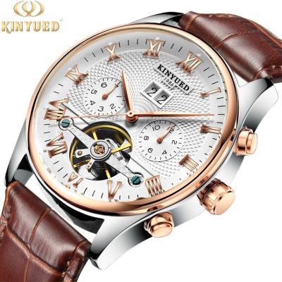 China Charm  3ATM leather strap skeleton automatic mechanical men wrist tourbillon watch for sale