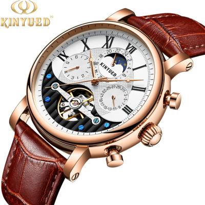 China KINYUED Factory Customized Clock Movement Moon Phase Leather Strap Watch Mens Automatic Watch for sale