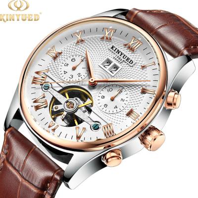 China KINYUED Men's business waterproof automatic wrist watches fashion hollow mechanical watches for sale