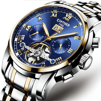 China KINYUED tourbillon mechanical watch men oem waterproof stainless steel back automatic wristwatch for sale
