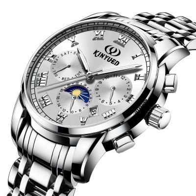 China KINYUED J015-3 White Dial Stainless Steel Strap OEM Custom Watches Waterproof  Automatic Mechanical Luminous Watch Men W for sale