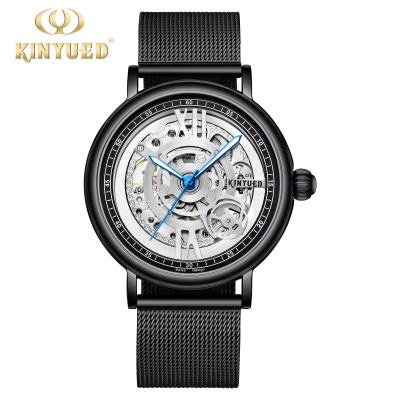 China KINYUED J069 stainless steel luxury leather waterproof quartz oem brand hands wristwatches custom logo wrist mens watch for sale