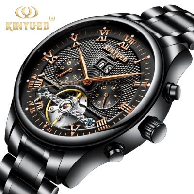 China Fashion Stainless Steel Tourbillon Movement Mens Watch  Waterproof KINYUED Automatic Mechanical Watches for sale