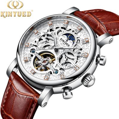 China KINYUED Watch Leather Strap Tourbillon Skeleton Watches Men Luxury In Stock Automatic Mechanical Watch for sale
