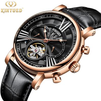 China KINYUED Skeleton Leather Band Mechanical Men Watch tourbillon watch automatic for sale