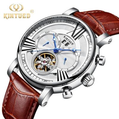 China Brown Genuine Leather Luxury White Dial Automatic Movement Mens Waterproof Automatic Mechanical Watch for sale