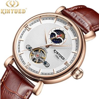China Luxury brand KINYUED water resistant watch  tourbillon watch mechanical men's leather automatic for sale