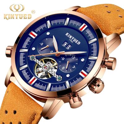 China KINYUED J019-6 Tourbillon automatic mechanical  genuine leather business waterproof men watches for sale