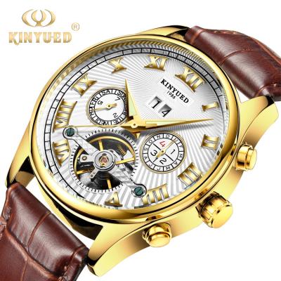 China KINYUED Business Power Reserve Automatic Movement Luxury Watches For Men Automatic Skeleton Watch for sale