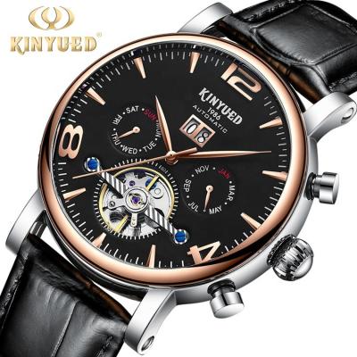 China J030-4 KINYUED Mens Automatic Mechanical Watch Tourbillon Leather Waterproof Mechanical Watches for sale