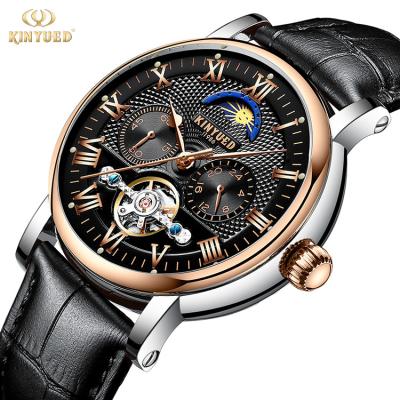 China KINYUED Tourbillon automatic mechanical movement genuine leather waterproof  wrist watch for sale