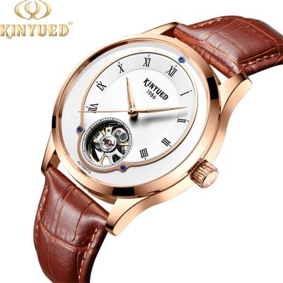 China KINYUED tourbillon mens automatic watch skeleton mechanical water resistant watch men wristwatch for sale