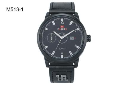 China Date Display Men's Quartz Watch Black And Brown Leather Band M513 for sale