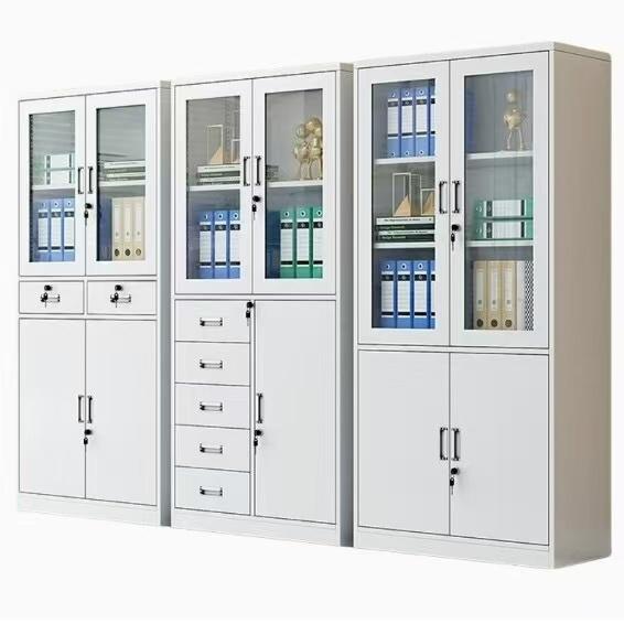 Quality Modern Design 2-Door Glass Steel Cabinet with Adjustable Shelf Factory Metal Filing Cupboard for Home Office Storage Cabinet for sale