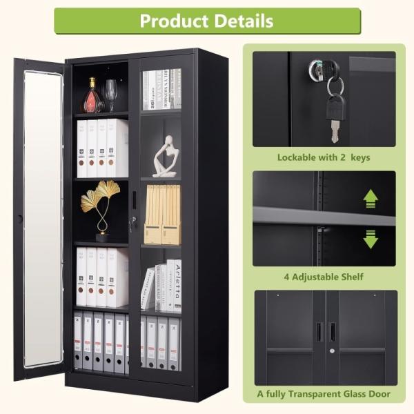 Quality Modern Style Steel and Wood Lockable File Cabinet with Adjustable Bookshelf for sale