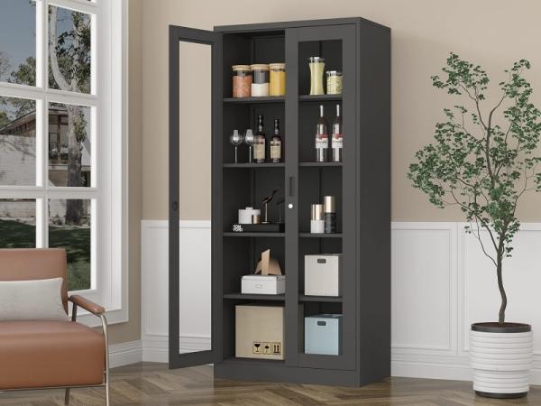 Quality Modern Style Steel and Wood Lockable File Cabinet with Adjustable Bookshelf for sale