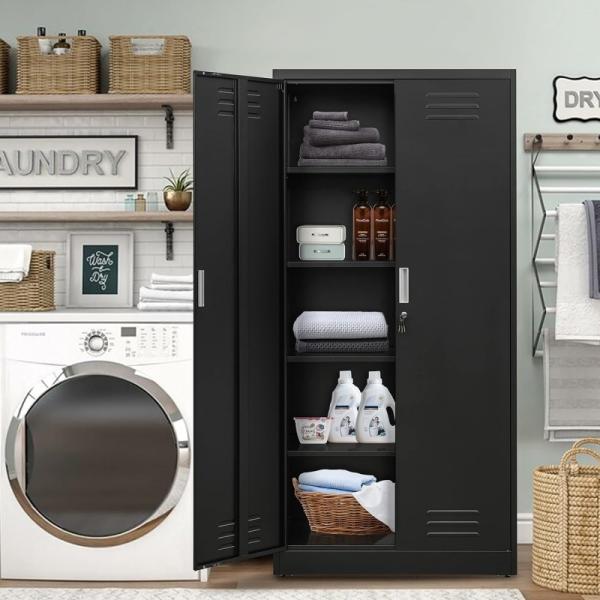 Quality Steel Metal Storage Cabinet With 2 Doors and 4 Adjustable Shelves Lockable for sale