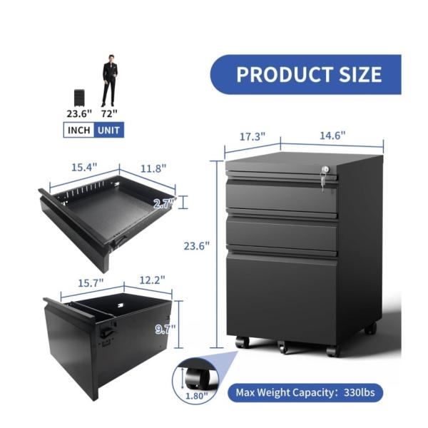 Quality Hot Sale 3-Drawer Office Furniture Full Rustproof Steel File Cabinet With for sale