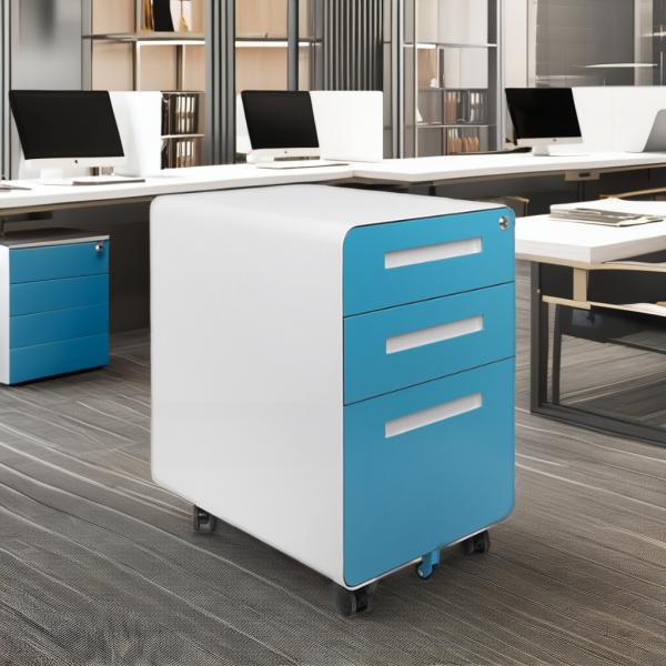Quality Compact Metal File Cabinet 3 Drawers Rounded Corners Removable Pedestal Home Bedroom School Work-White Grey Black Steel Storage for sale
