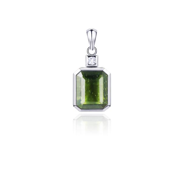 925 Sterling Silver Genuine Moldavite Pendant Moldavite Meteorite Jewelry Emerald Shaped