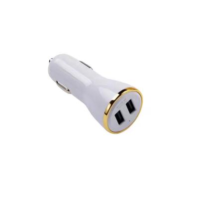 China 2.4A3.4A4.8A double USB car charging horn, gold plated ring car charger for sale