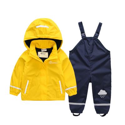 China Custom repreve fabric recyclable kids sets outdoor activities windproof endearing raincoat suit for sale