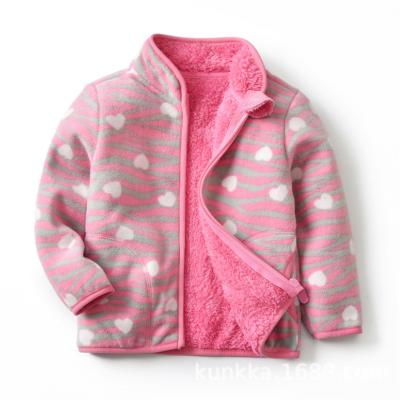 China Fashion Baby Clothes Girls Flowers Print Cartoon For 2-6T Long Sleeve Coral Fleece Zipper Jacket For Girls for sale