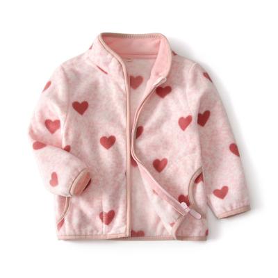 China 2-8T New Arrival Pink Fleece Girls Jackets Hearts Print Pattern Fashion Kids Outwear Zipper Kids Coats for sale