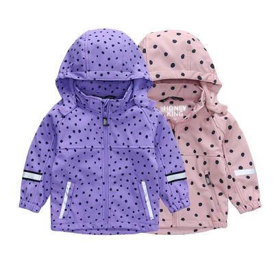 China OEM Custom spring and autumn baby Kids girls Sweet Fleece Lined hooded softshell waterproof rain jacket Windproof coat kids wear for sale