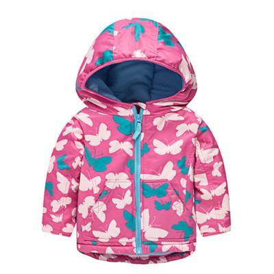 China OEM kids fleece soft softshell jacket hooded waterproof long-sleeve outerwear floral patterns windbreaker for sale