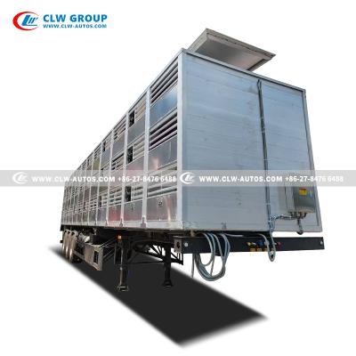 China 3-Axle Hydraulic Livestock Trailer with 36 Fans and Triple Decks for Superior Animal Transport for sale