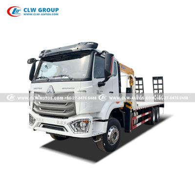 China Sinotruk HOWO NX 6x4 Flatbed Truck with 5-Ton XCMG Straight Boom Crane, 380HP Diesel Engine, and 5,300mm × 2,300mm Flatbed Deck for sale